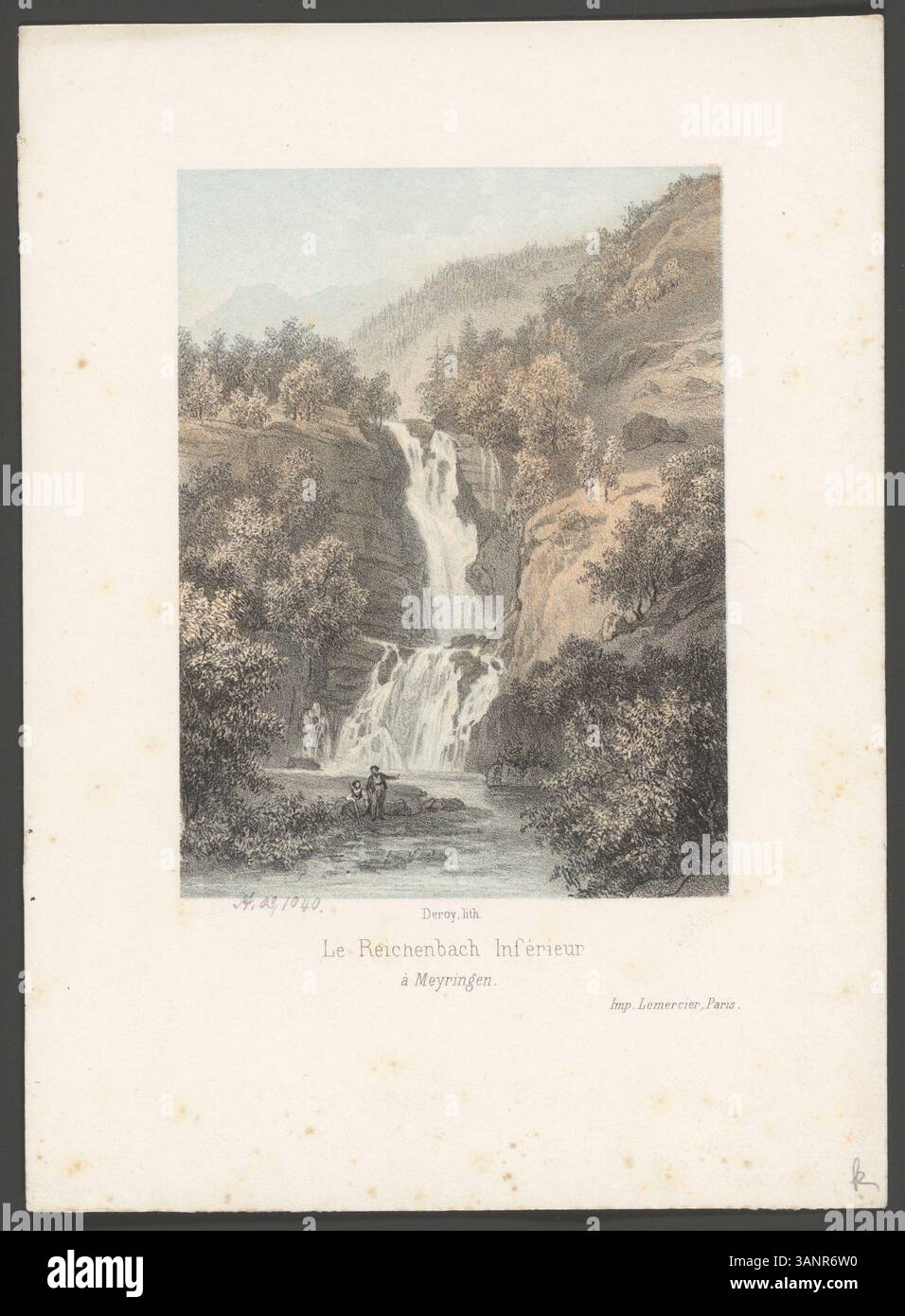 This lithograph by Isidore Laurent Deroy depicts the Reichenbach Falls ...