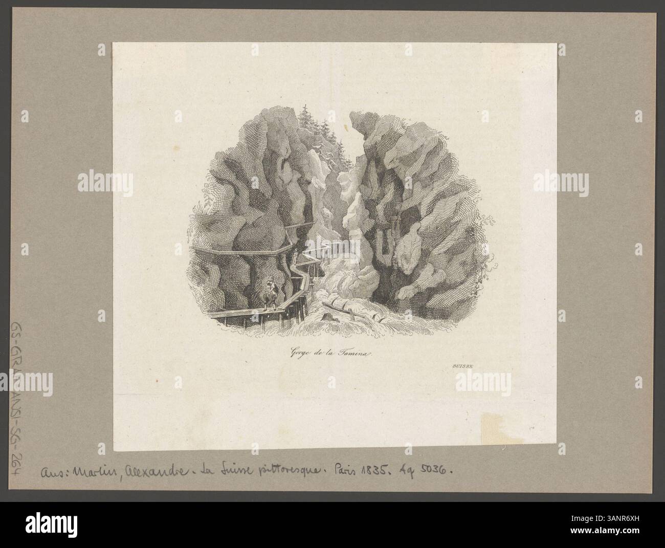 Steel engraving from 'La Suisse pittoresque' showing the Gorge de la ...