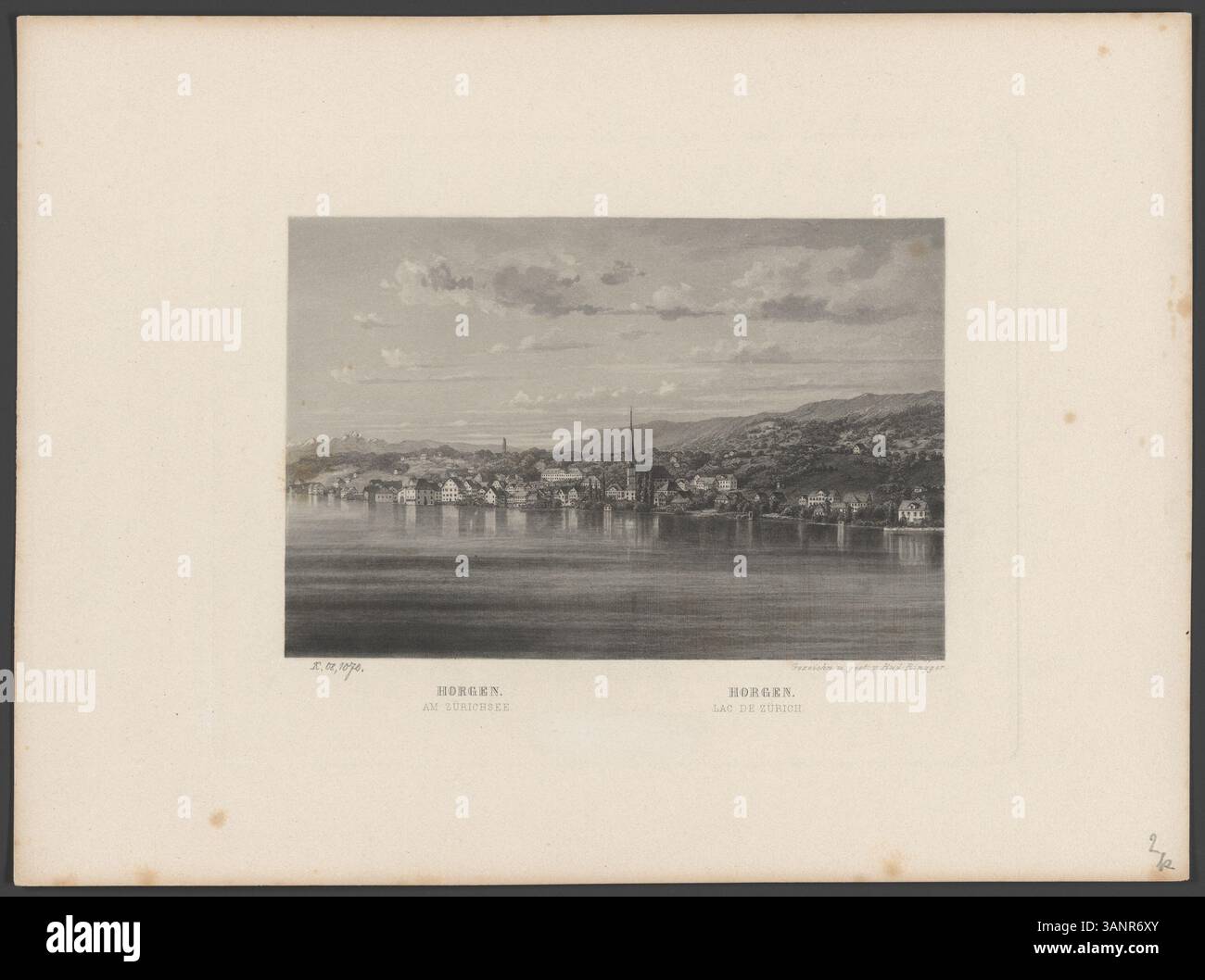 This steel engraving by Johann Rudolf Ringger depicts Horgen, a town on ...