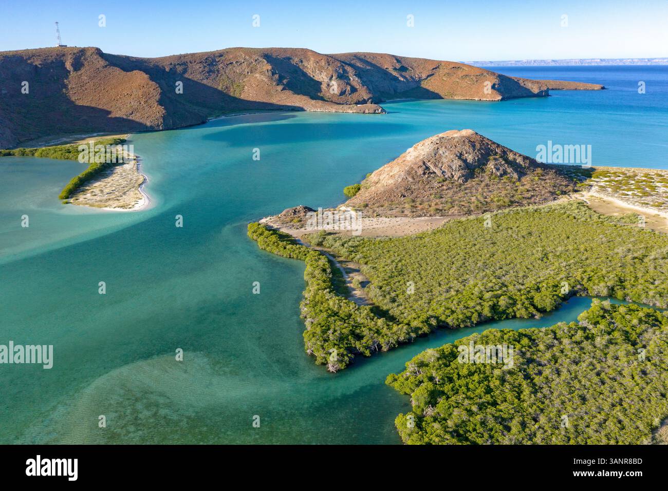 Aerial view of beautiful Balandra beach with turquoise water and ...