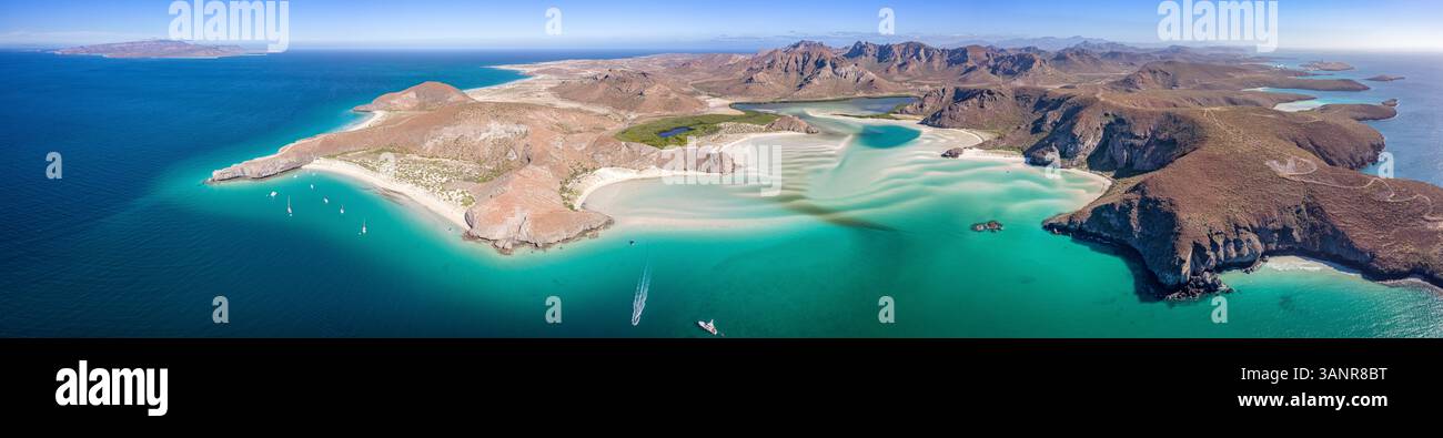 Aerial view of beautiful Balandra beach with tranquil turquoise water ...