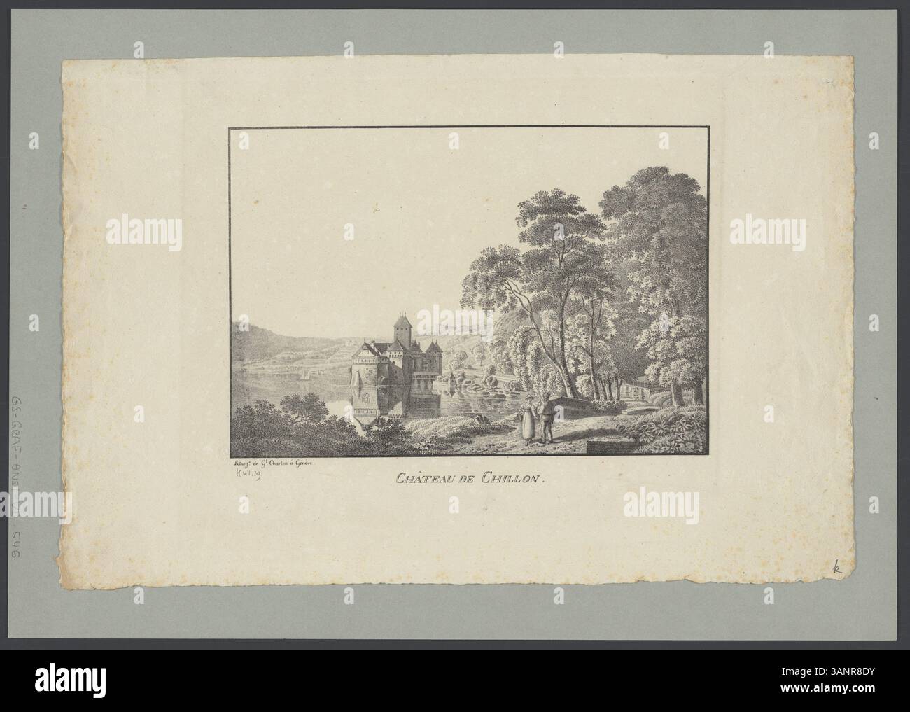 Lithograph by Gabriel Charton, depicting the Château de Chillon ...