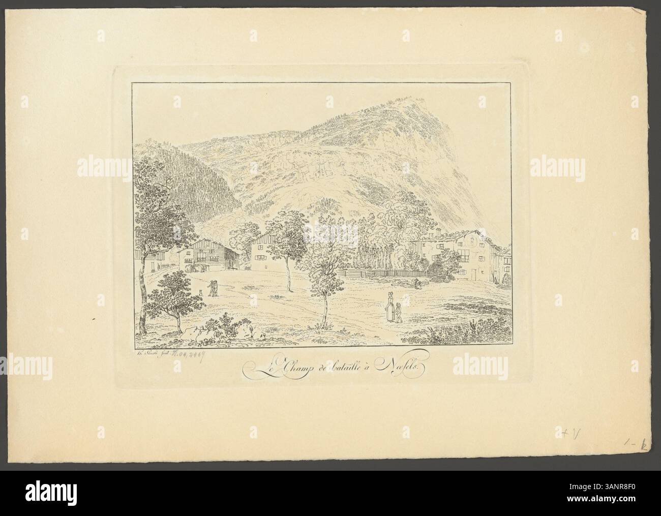 This etching by Heinrich Füssli depicts the battlefield at Näfels, Switzerland, a site of ...