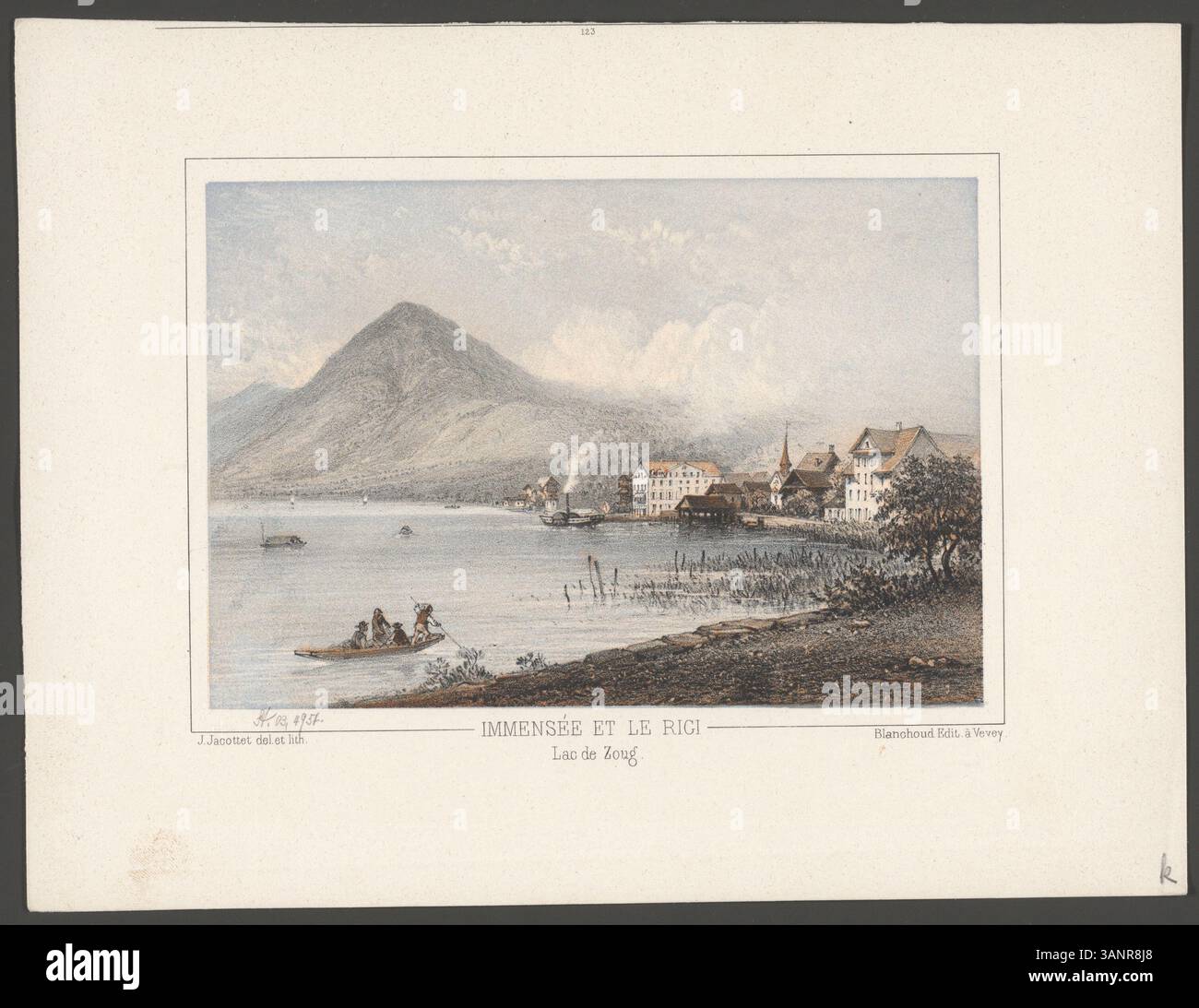 Lithograph print by Jean Jacottet, depicting the Immensee and Rigi ...
