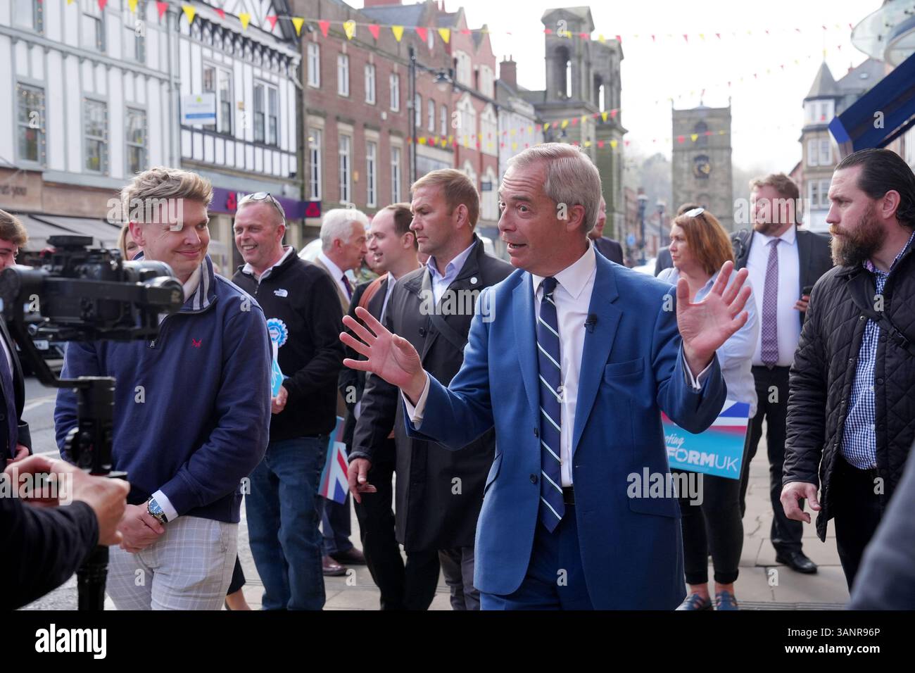 Reform UK leader Nigel Farage on a walkabout in Morpeth, Northumberland ...