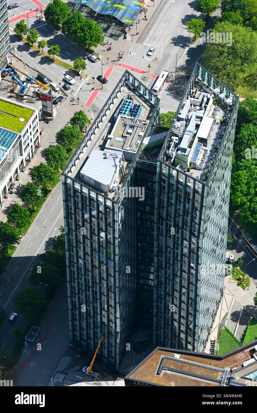 Aerial view of dancing towers and modern buildings in downtown area ...