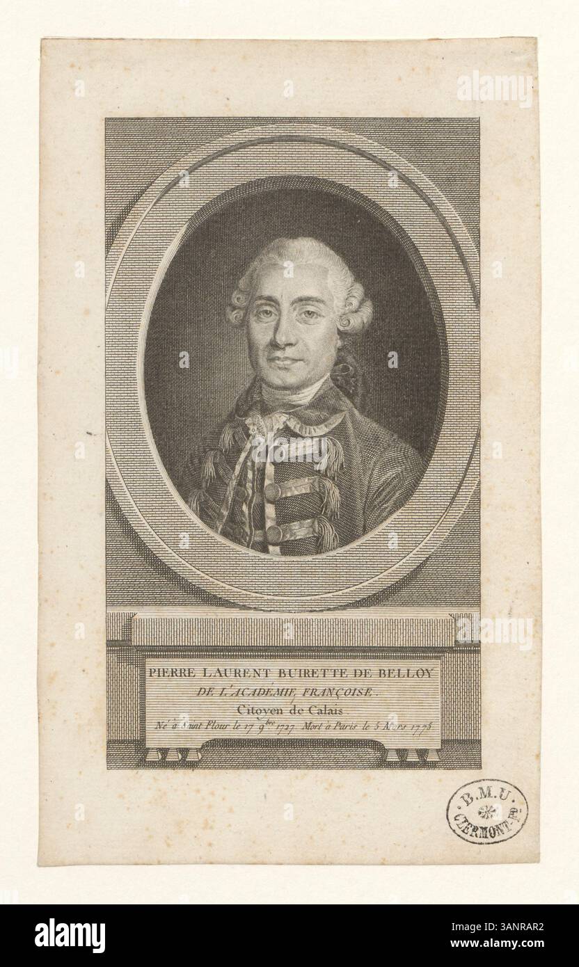 This intaglio print portrays Pierre Laurent Buirette de Belloy, a ...