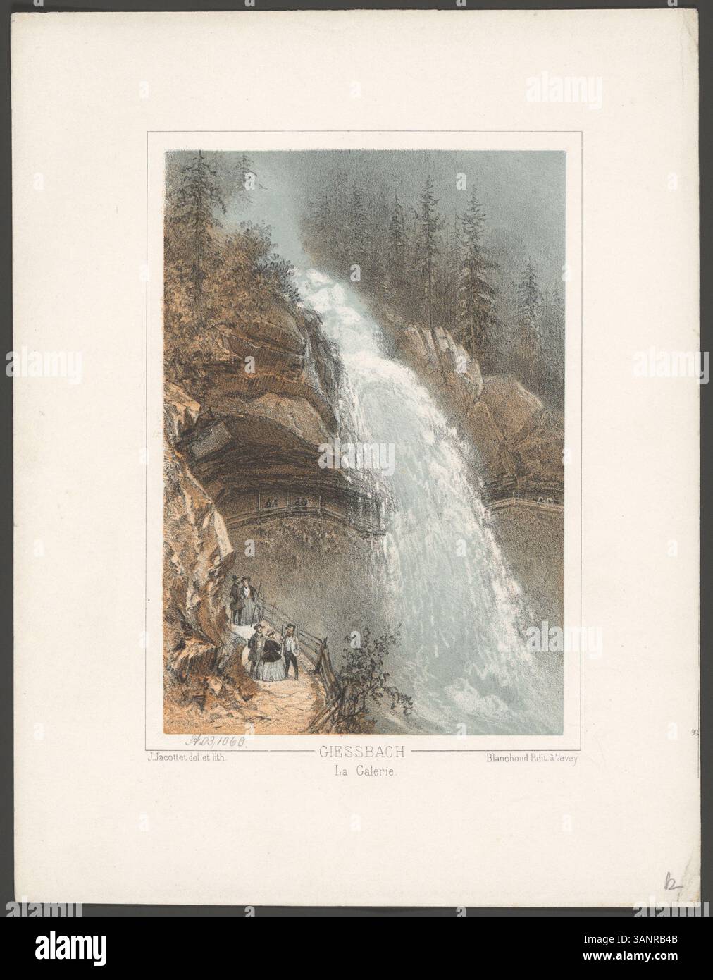 Jean Jacottet's lithograph portrays Giessbach, La Galerie, in the 19th ...