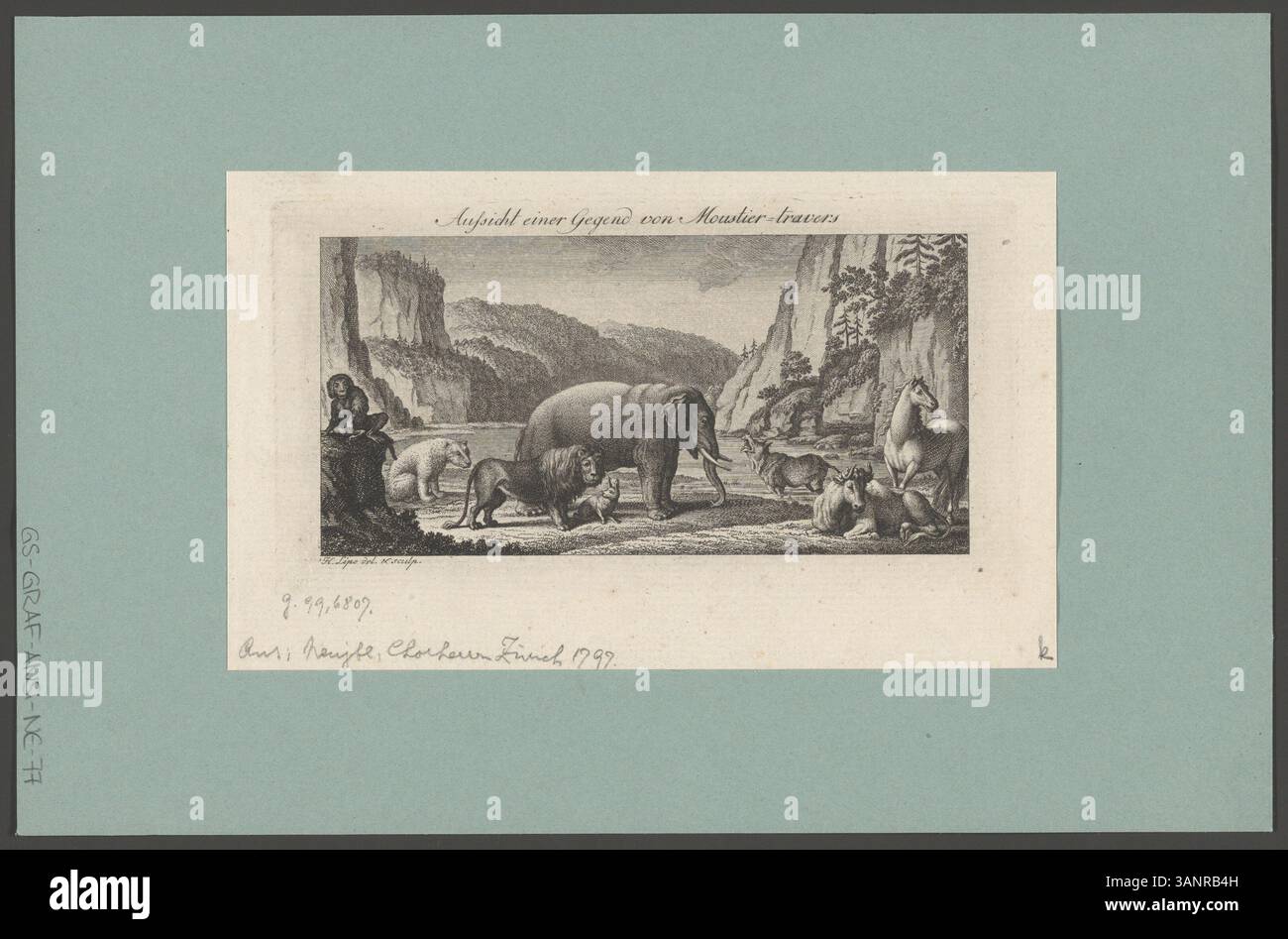 Etching from circa 1796 by Johann Heinrich Lips depicting the area of Moutier-Travers. The print ...