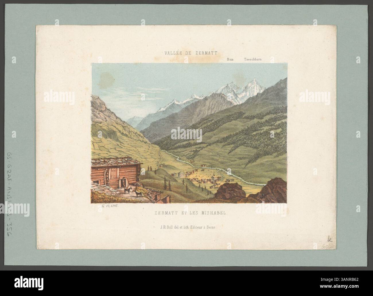 Johann Rudolf Dill's 1856 lithograph depicts Zermatt with the Mishabel ...
