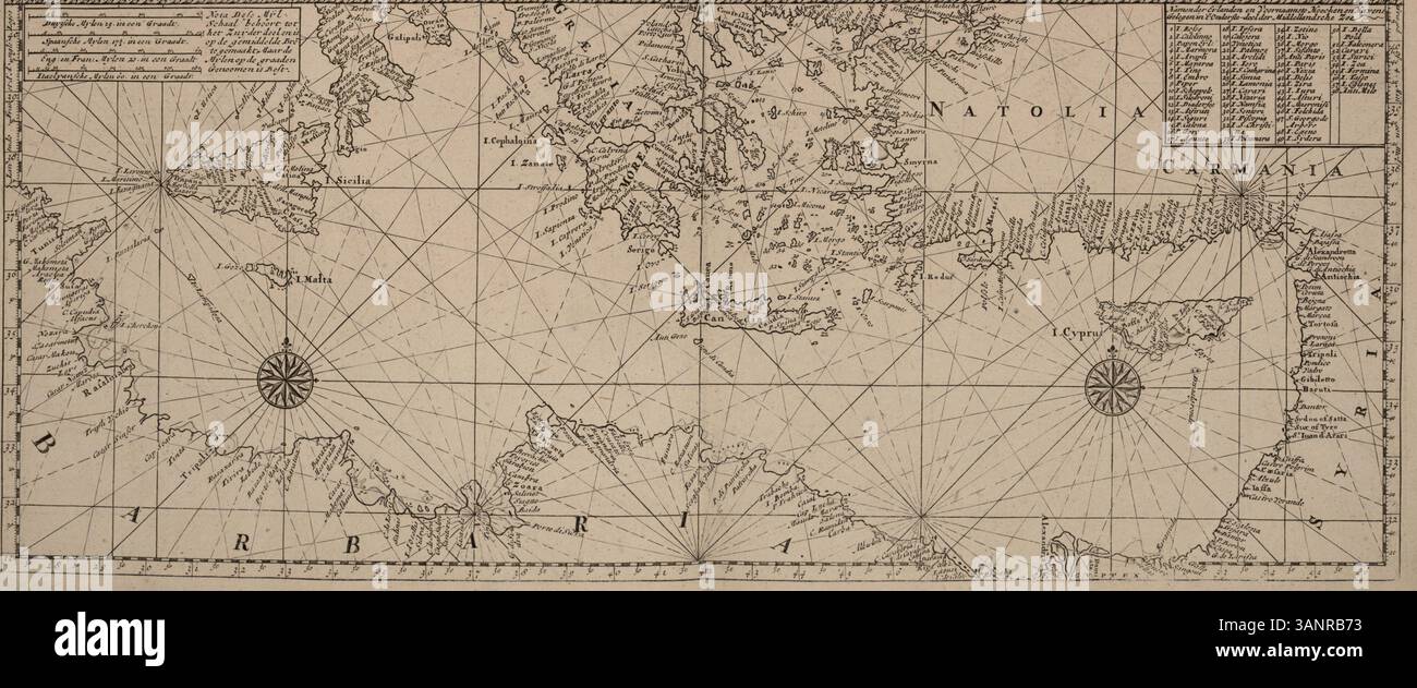 The 'Zee-atlas' (1705) by Johannes Loots is a nautical chart featuring ...