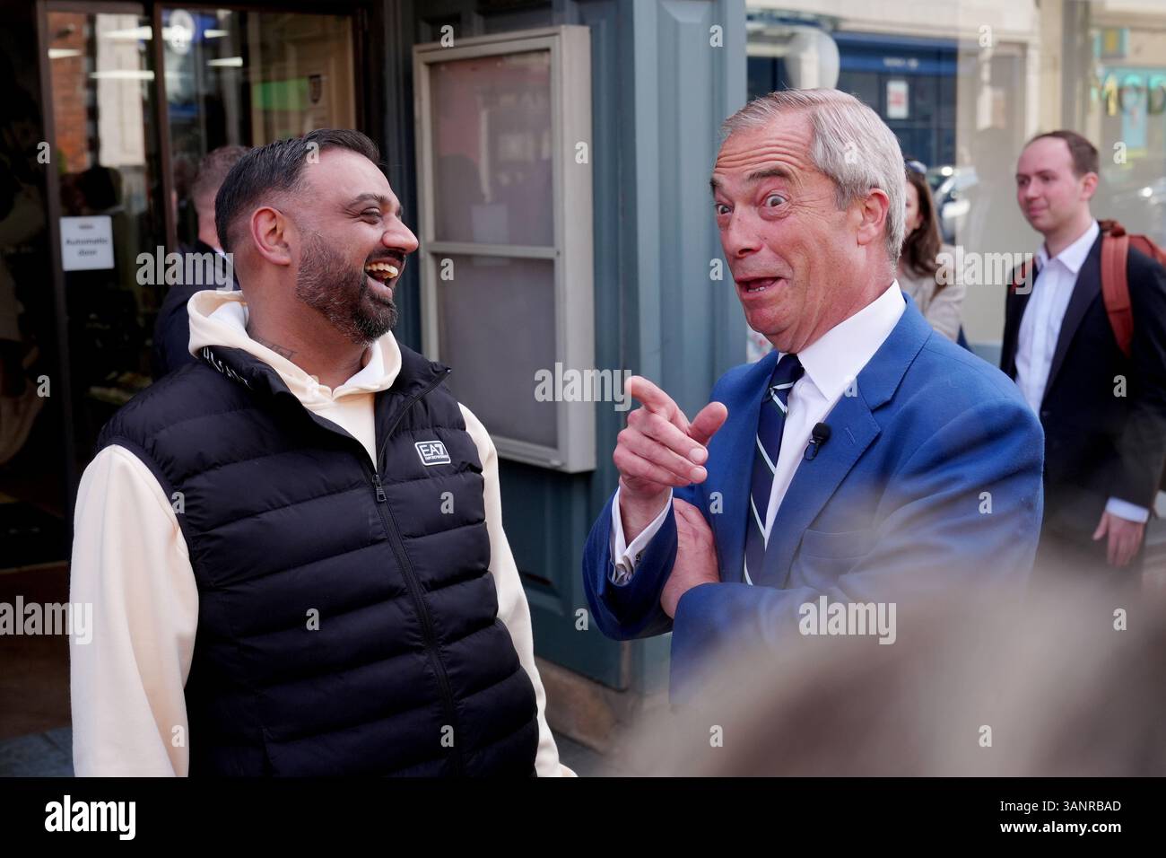 Reform UK leader Nigel Farage on a walkabout in Morpeth, Northumberland ...