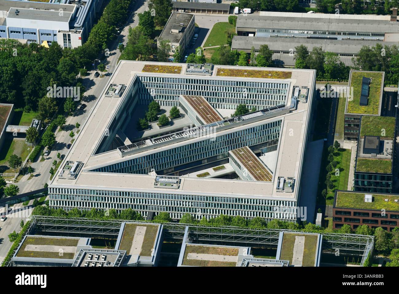 Aerial view of allianz office building with modern architecture and ...