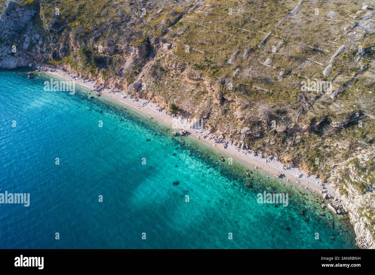 Aerial view of popular landmark Vruja near Makarska with Biokovo ...