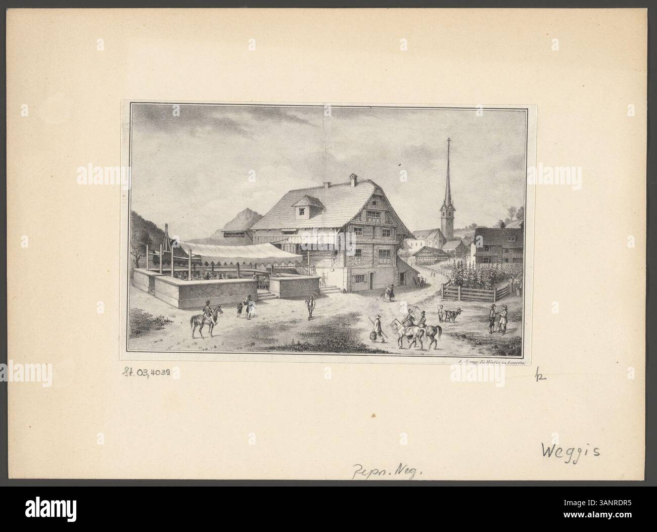 This lithograph by Robert Wallis, created in Lucerne, depicts the 'Zum ...