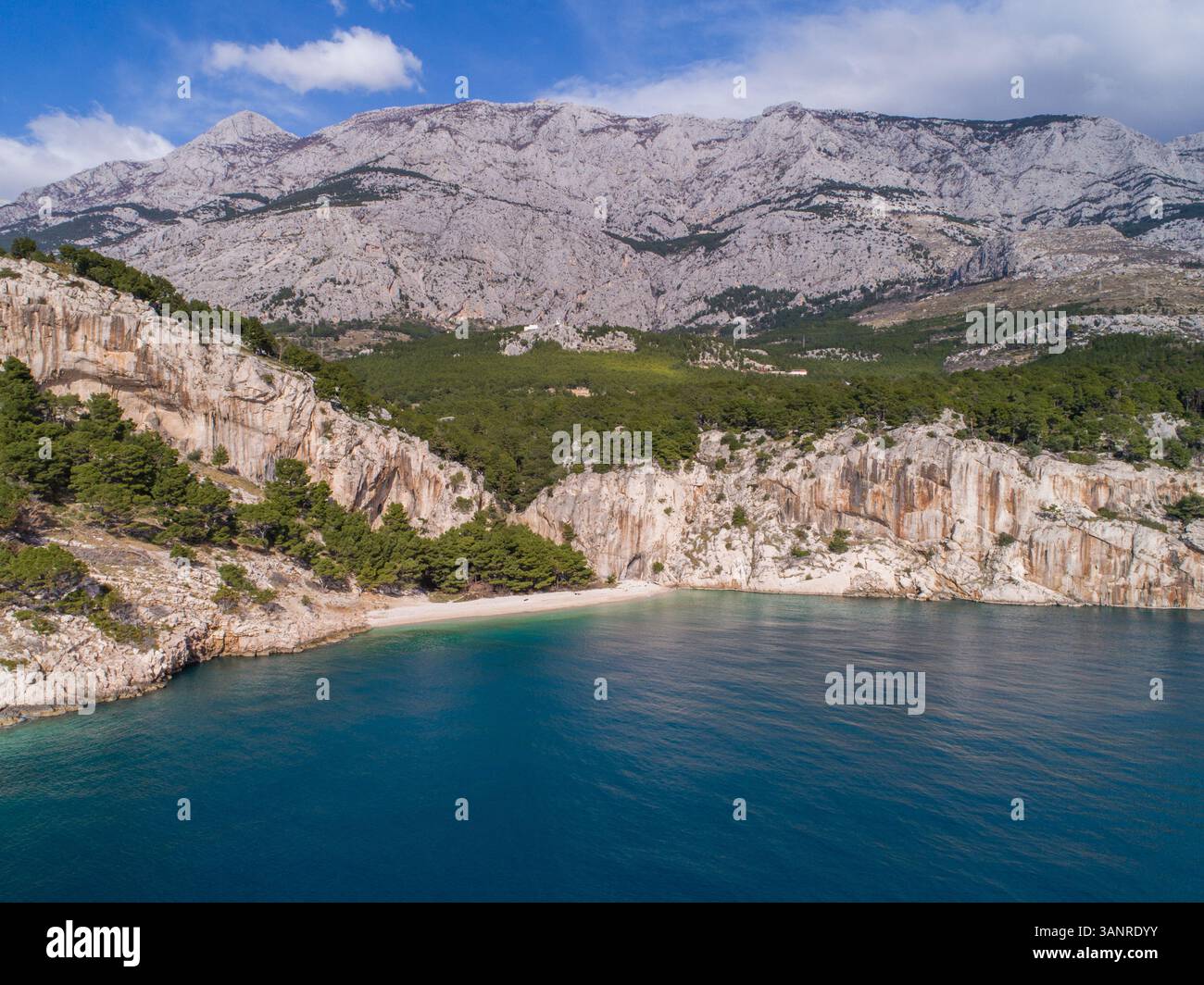 Aerial view of famous Nugal beach near the city of Makarska in Dalmatia ...