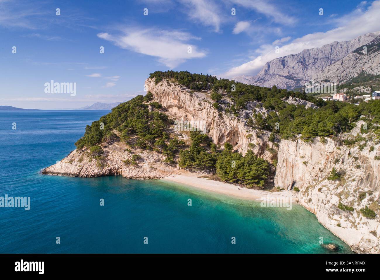 Aerial view of famous Nugal beach near the city of Makarska in Dalmatia ...