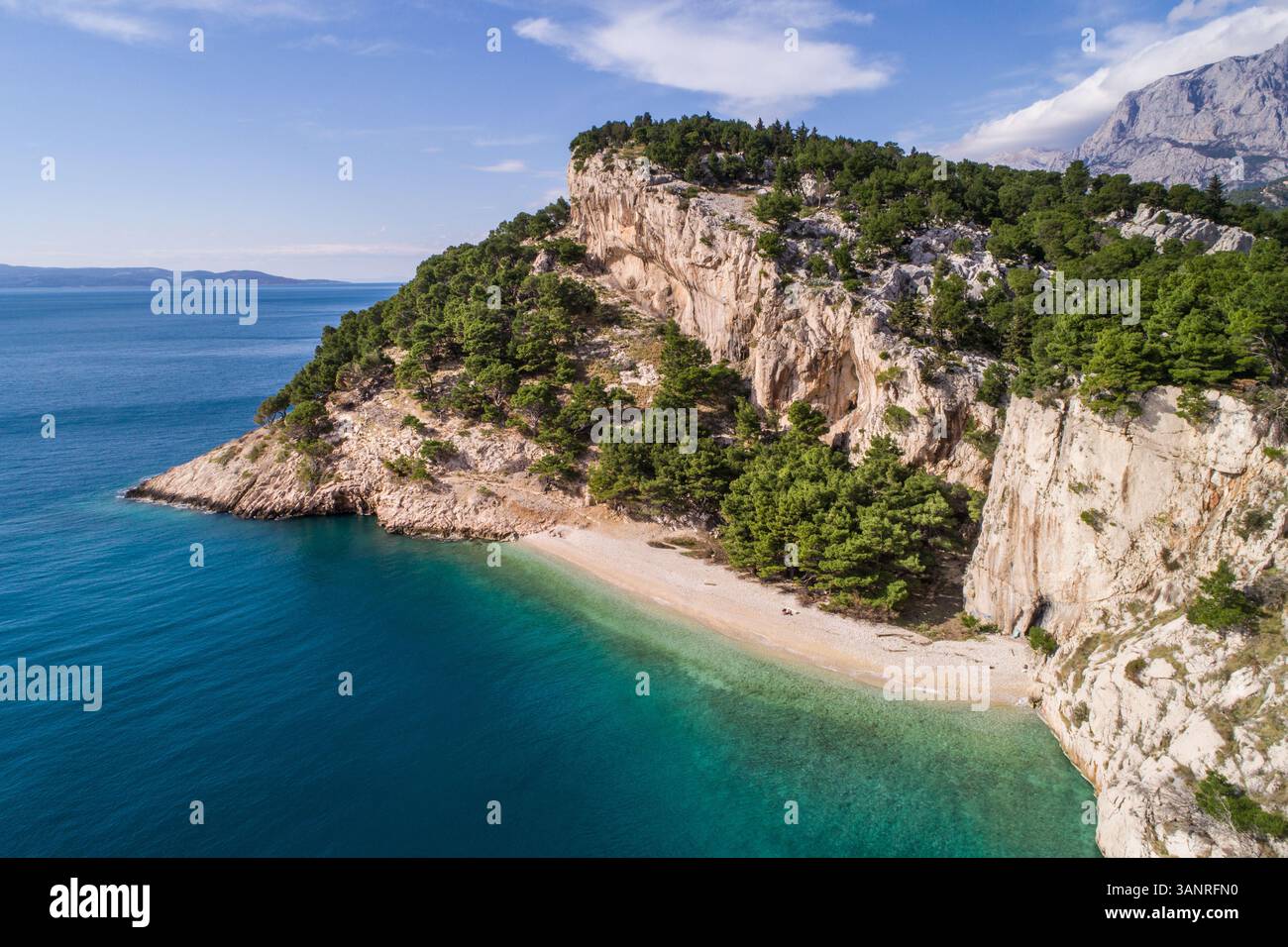 Aerial view of famous Nugal beach near the city of Makarska in Dalmatia ...