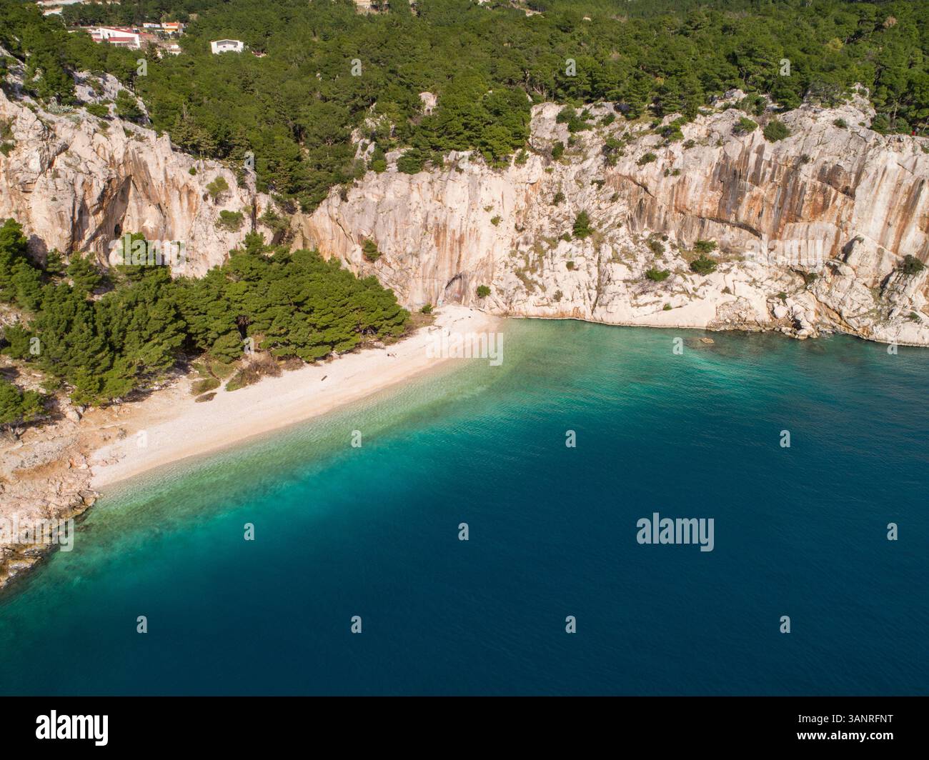 Aerial view of famous Nugal beach near the city of Makarska in Dalmatia ...
