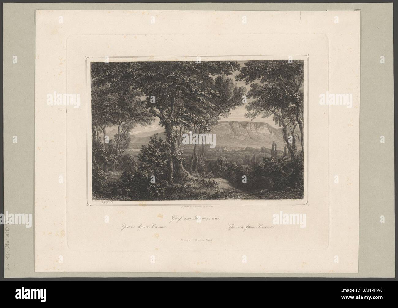 This steel engraving by Kaspar Ulrich Huber offers a picturesque view of Geneva from Sacconez ...