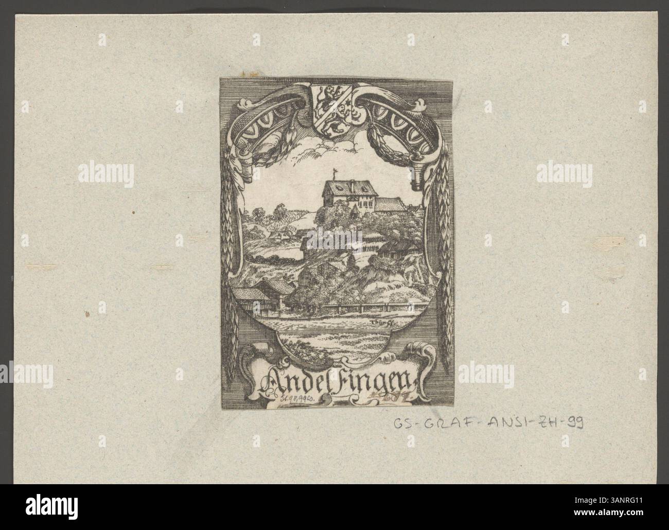 This print depicts the town of Andelfingen, located in Switzerland's ...