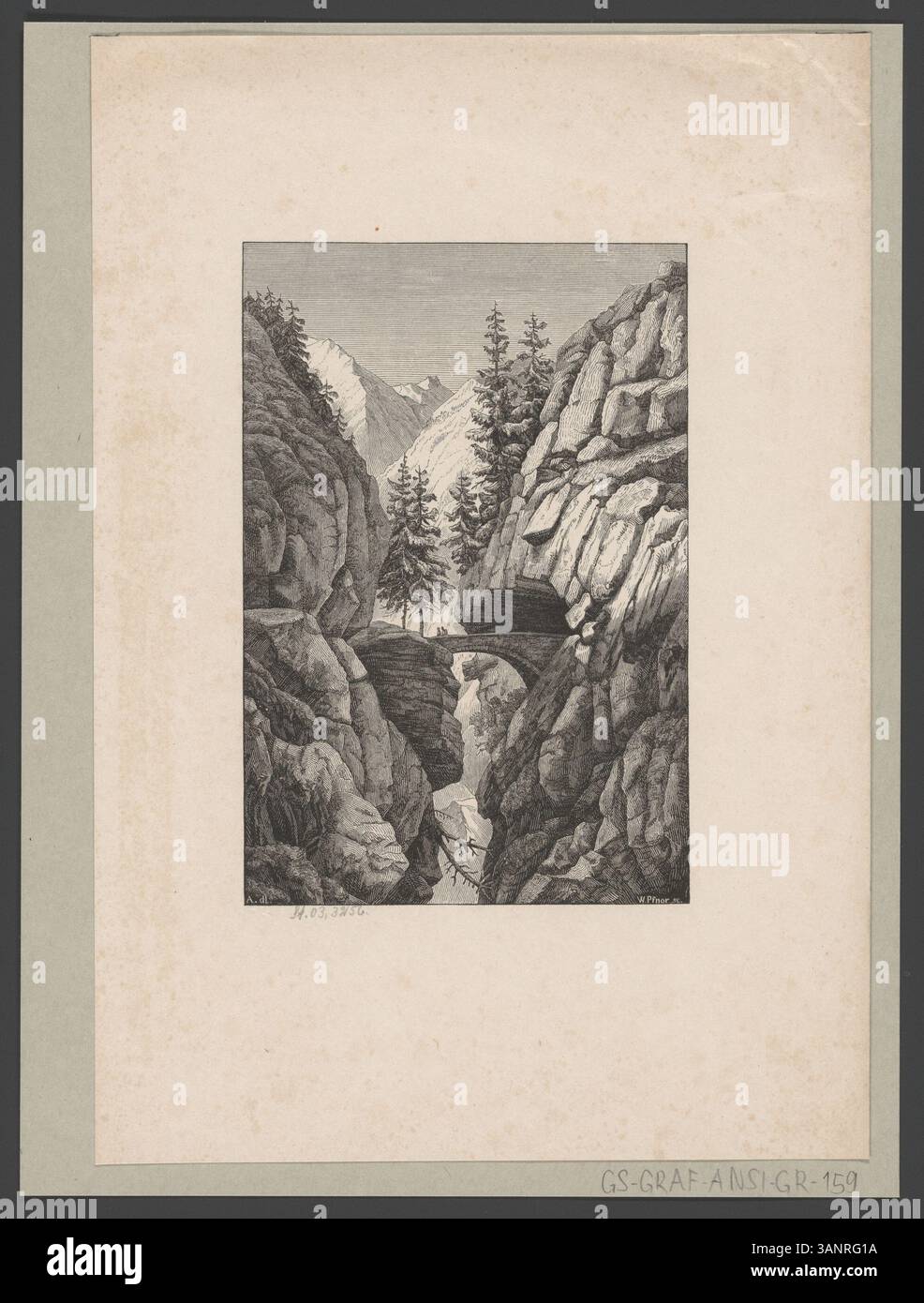 This wood engraving print, created before 1869, depicts the Viamala ...