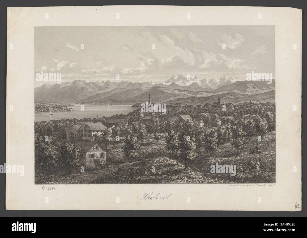 A steel engraving by Johann Rudolf Ringger, depicting the Swiss village ...