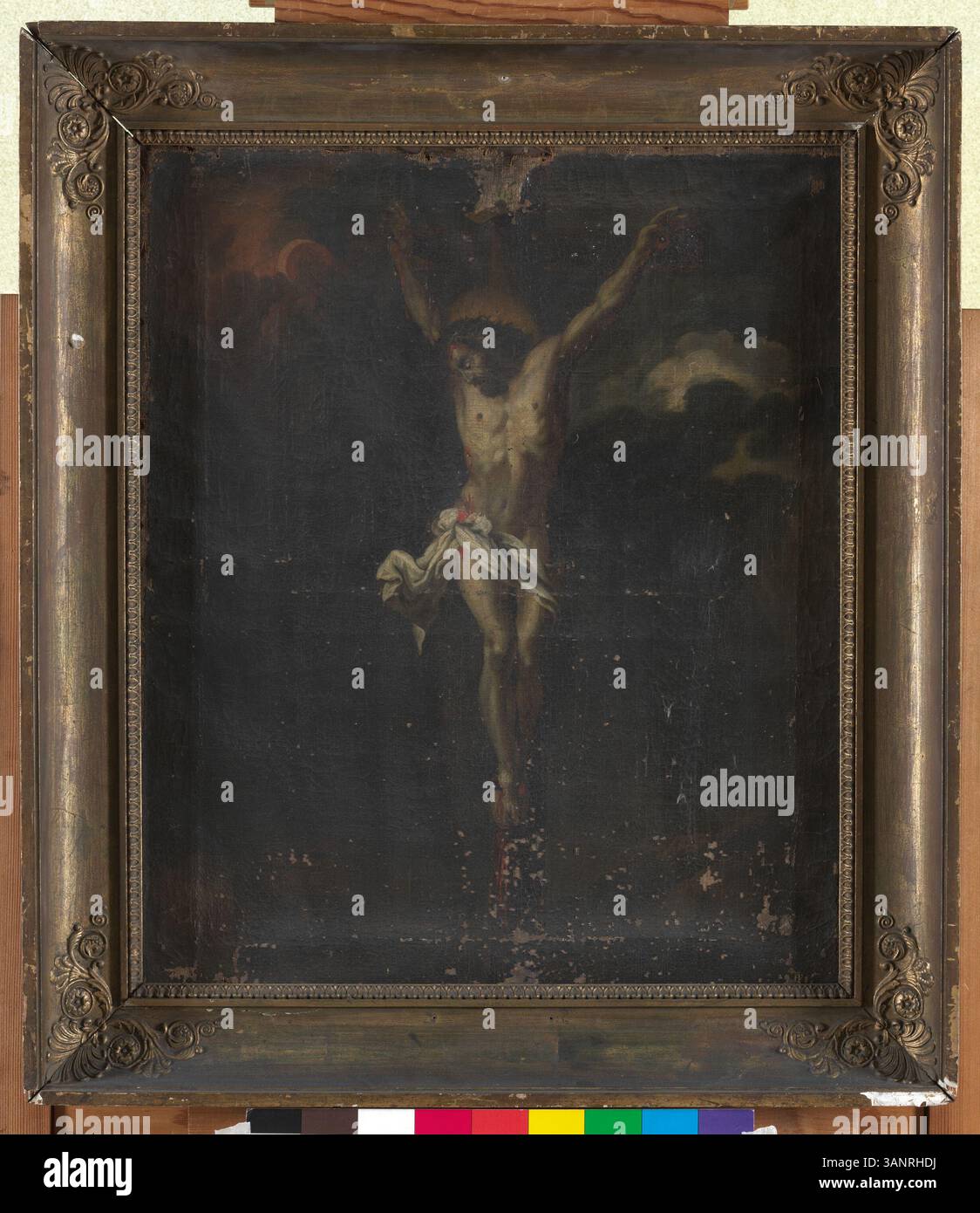 This anonymous painting depicts the Crucifixion of Jesus Christ, an ...