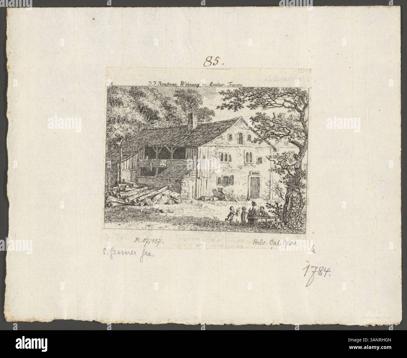 Etching print by Salomon Gessner from 1784, depicting the residence of ...