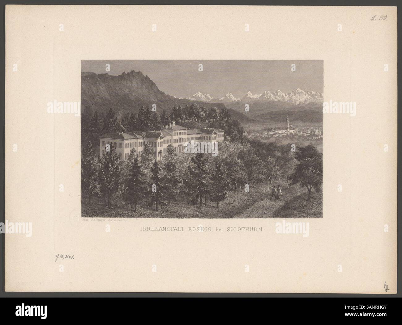 This steel engraving by Heinrich Zollinger shows the Rosegg Asylum near ...