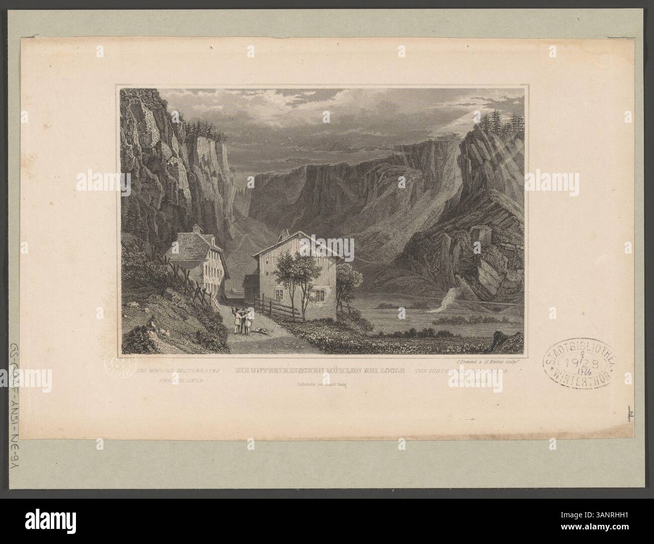 This steel engraving shows subterranean mills near Locle. The work was ...