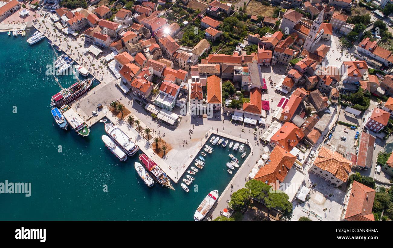 Aerial view of famous town Jelsa situated on Hvar island in Dalmatia ...