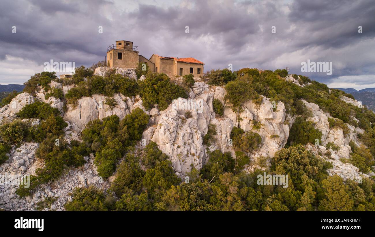 Aerial view of military remnants of WW2 near the city of Ploce in ...