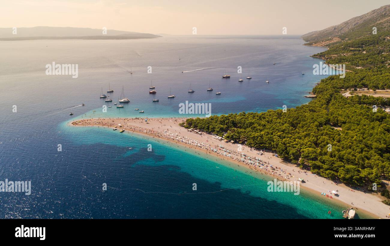 Aerial view of one of the most famous beaches in Croatia - Zlatni Rat ...