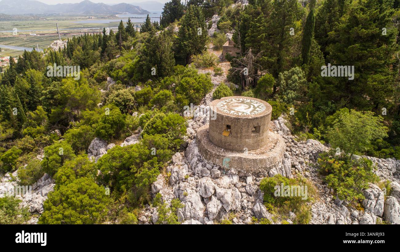 Aerial view of WW2 military bunker used by Italian and German troops ...