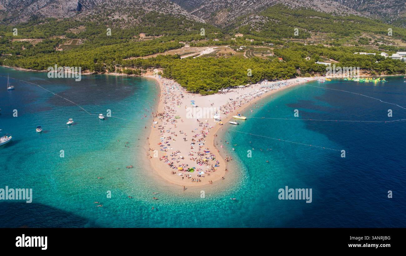 Aerial view of one of the most famous beaches in Croatia - Zlatni Rat ...