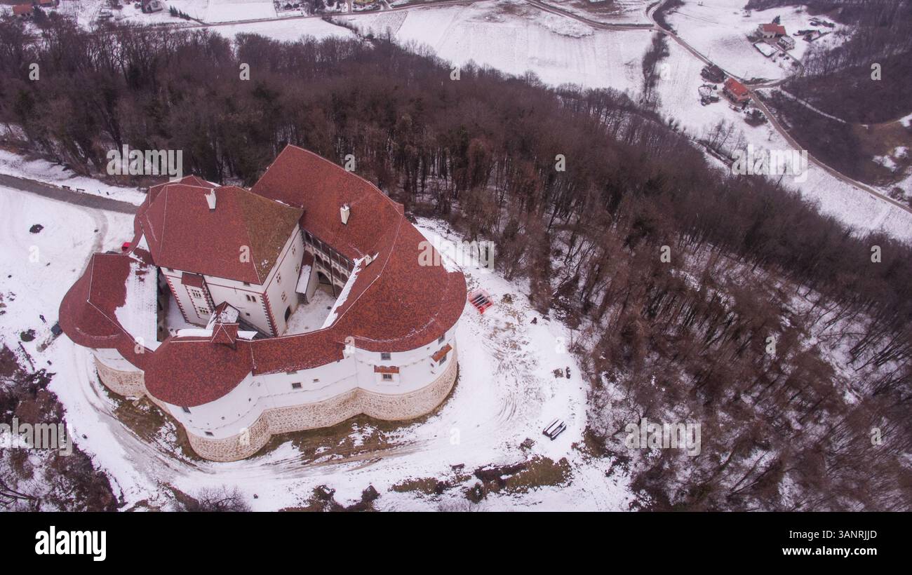 Aerial view of famous Veliki Tabor castle, one of the most famous ...