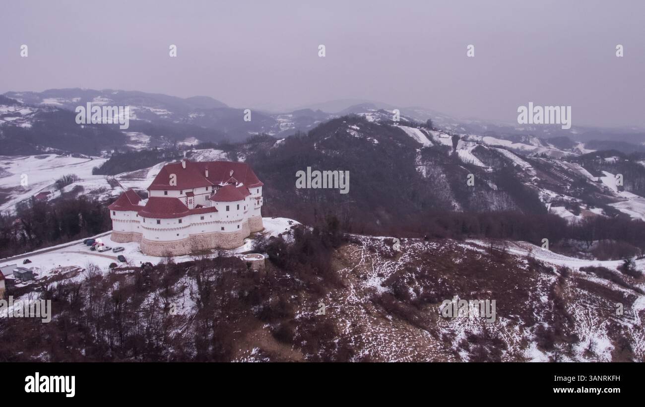 Aerial view of famous Veliki Tabor castle, one of the most famous ...