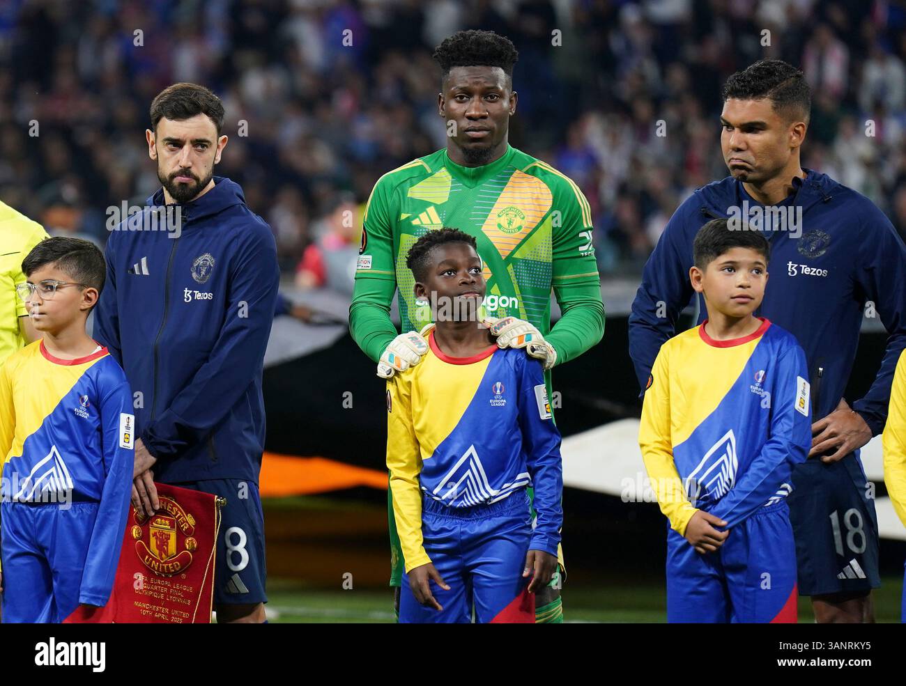 Lyon, France. 10th Apr, 2025. Manchester United goalkeeper Andre Onana ...