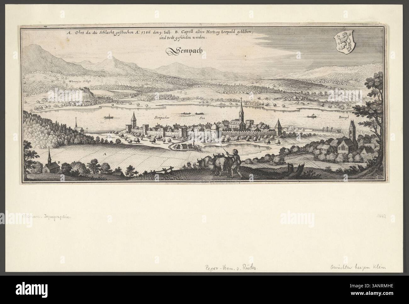 Matthaeus Merian's 1642 engraving shows the Battle of Sempach, where ...