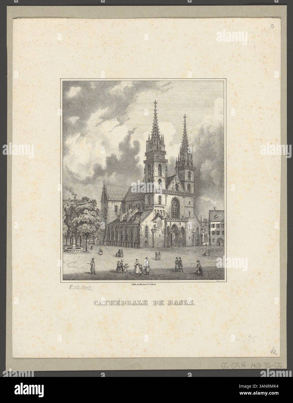 Lithograph by Baumann depicting the Basel Cathedral. Published by ...