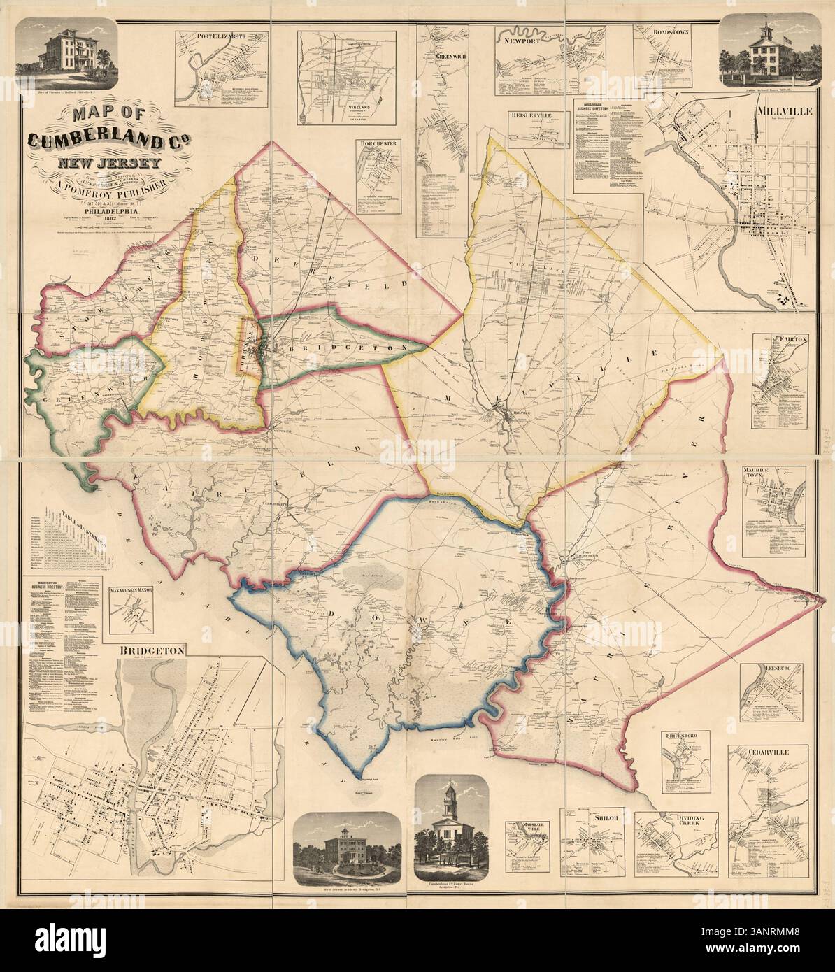 A 1862 cadastral map of Cumberland County, New Jersey, showing land ...