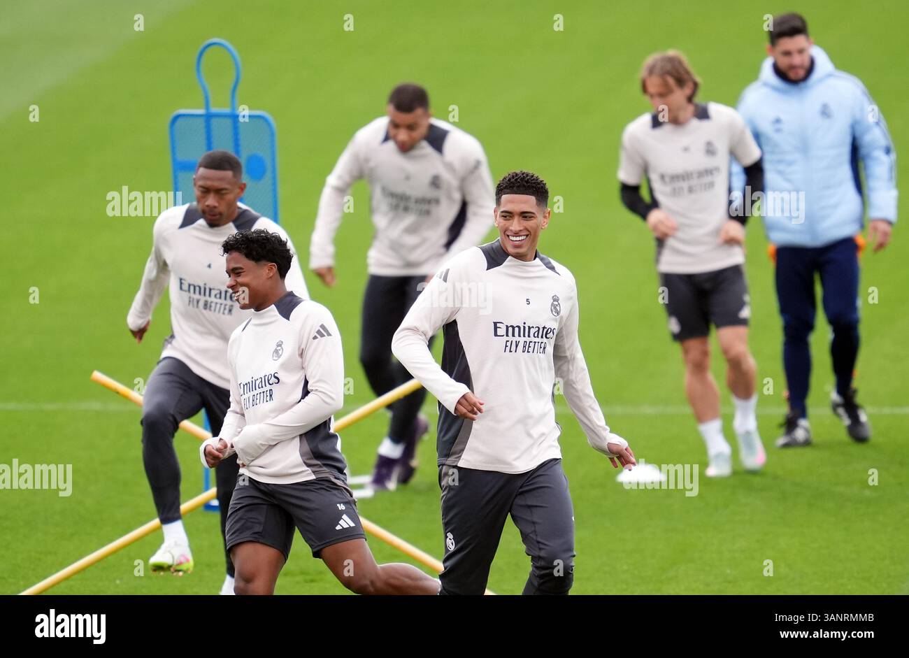 Real Madrid's Jude Bellingham and Endrick during training at the Ciudad Real Madrid Florentino ...