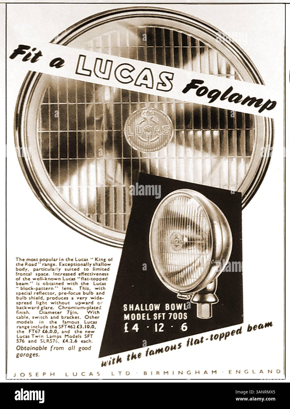 1950's British advertisement for the Lucas 'King of the Road' spotlight ...