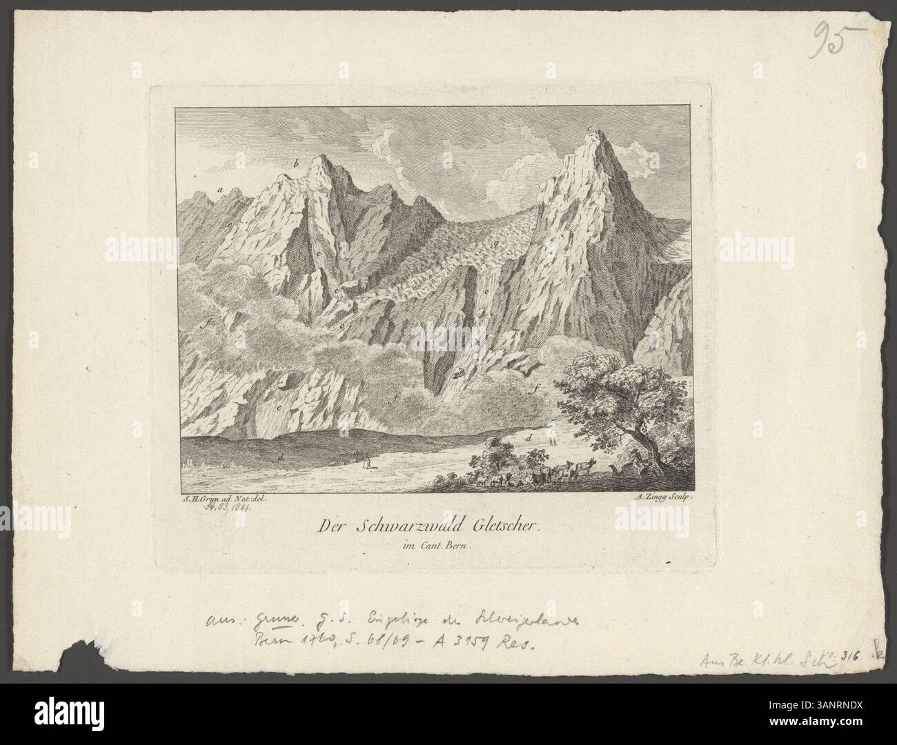 This 1760 etching depicts the Schwarzwald Glacier in the Bernese ...