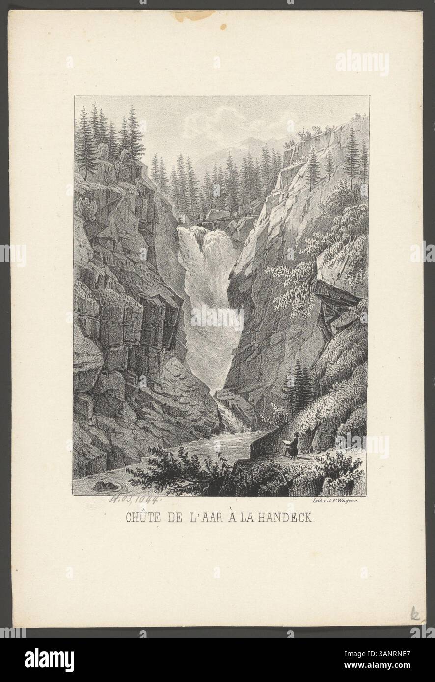 This lithograph print by Johann Friedrich Wagner portrays the Chûte de ...