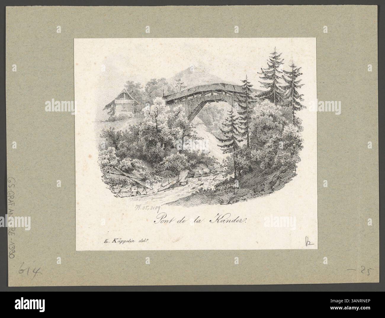 This lithograph by E. Käppelin shows the Pont de la Kander, a bridge in ...