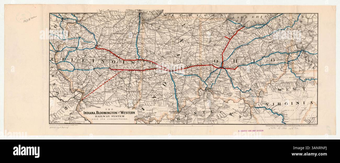 The 1882 map of the Indiana, Bloomington and Western Railway System ...
