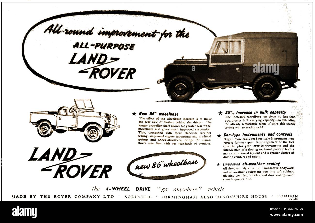 1950's UK advertisement for new 86 inch wheelbase Land Rover. Inspired ...
