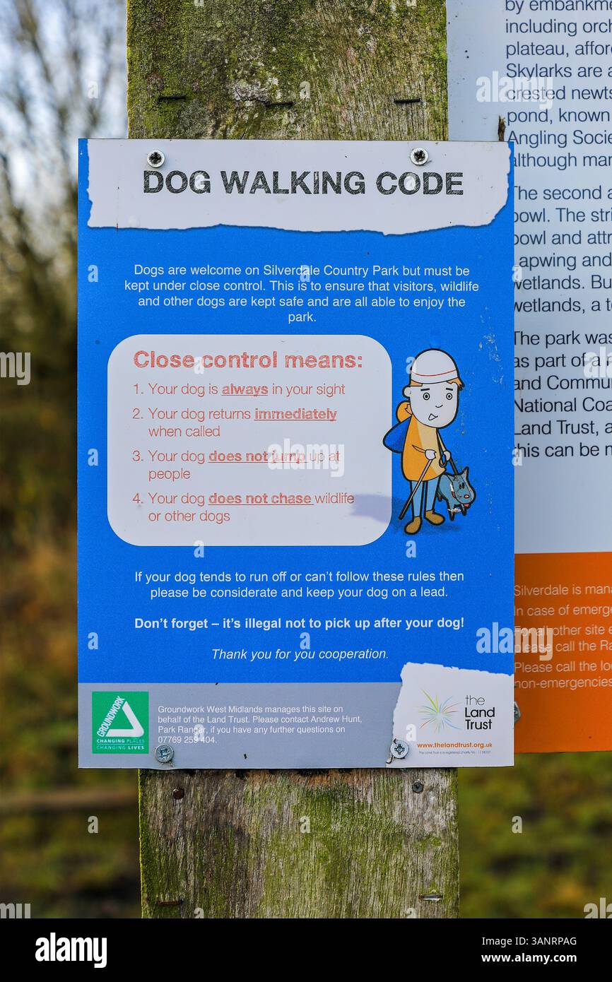 An information board, dog walking code at Silverdale Community Country Park, Newcastle under ...